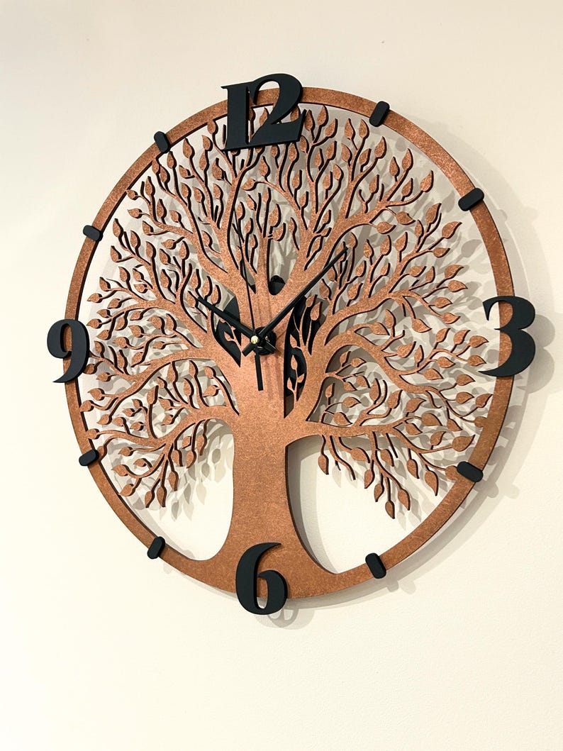 Tree of Life Wall Clock Copper With Black Numerals for Living Room ...