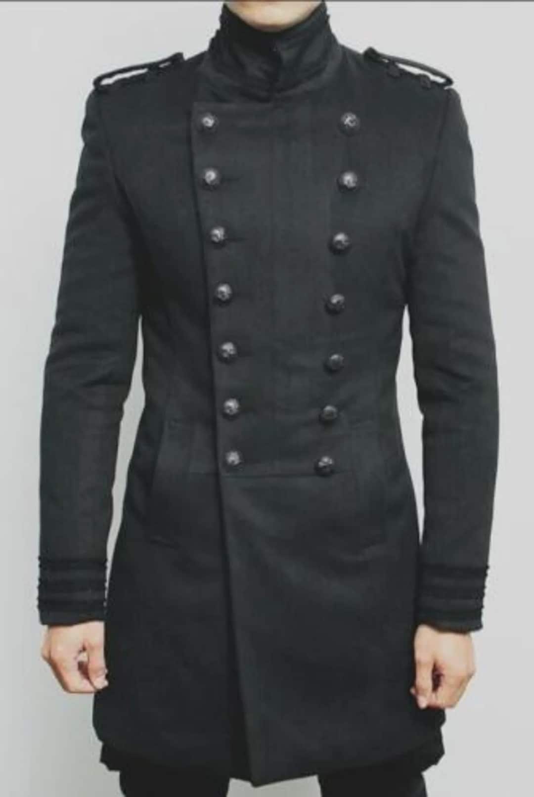 Men’s Black Wool Military Coat, Long Winter Overcoat, Classic Army ...