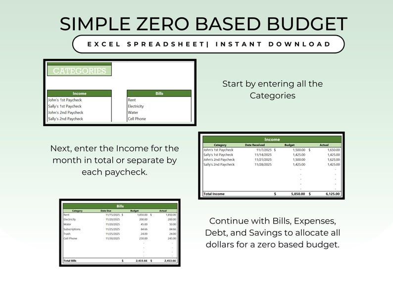 Simple Zero Based Budget Excel Template, Easy Monthly Budget Planner ...