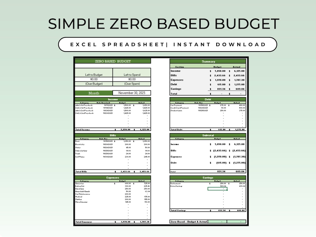 Simple Zero Based Budget Excel Template, Easy Monthly Budget Planner ...