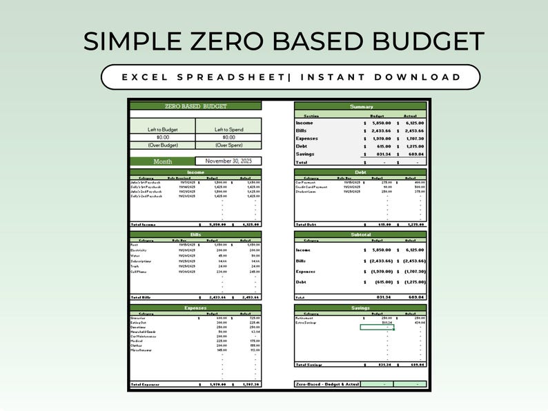 Simple Zero Based Budget Excel Template, Easy Monthly Budget Planner ...