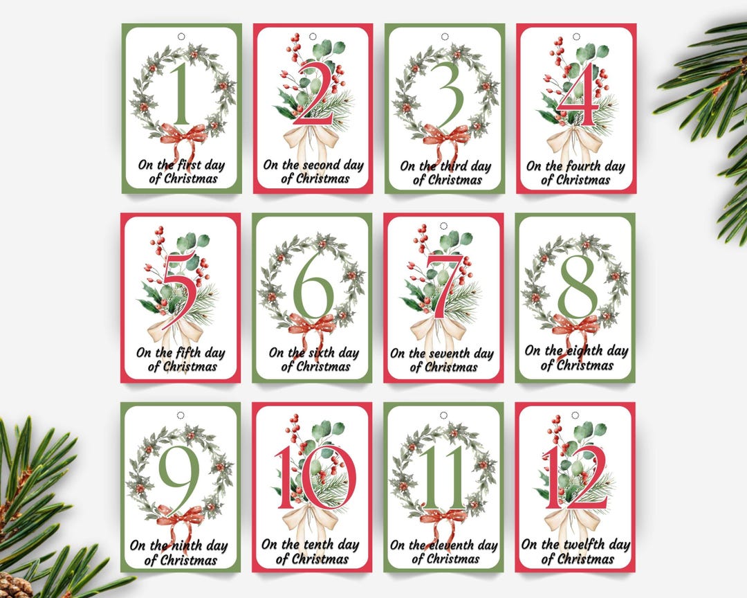 Printable 12 Days of Christmas Gift Tags, Twelve Days of Christmas Tags ...