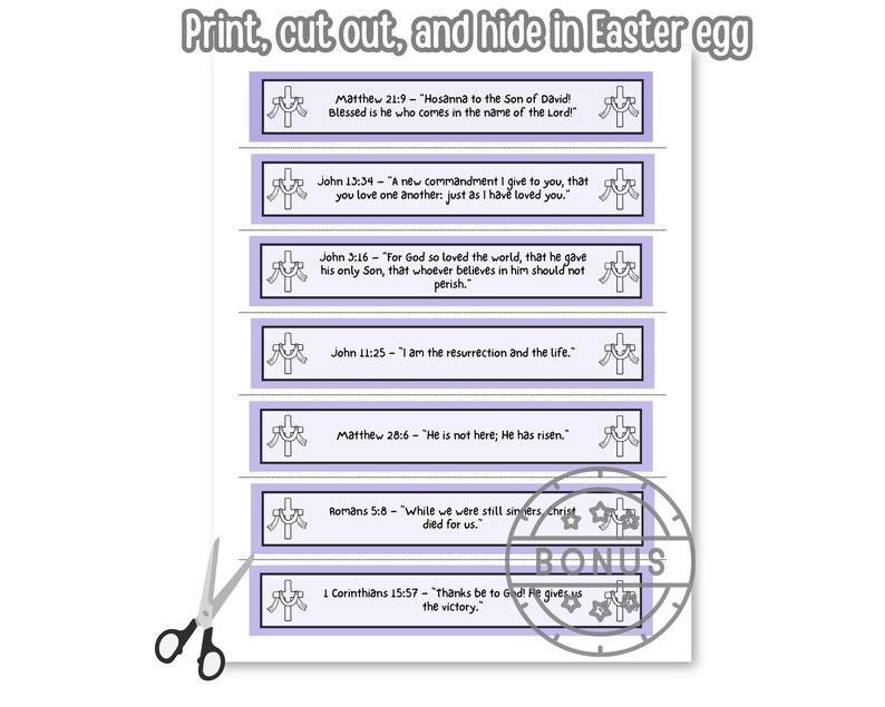Printable Christian Easter Egg Fillers, Bible Verse Easter Egg Tokens ...