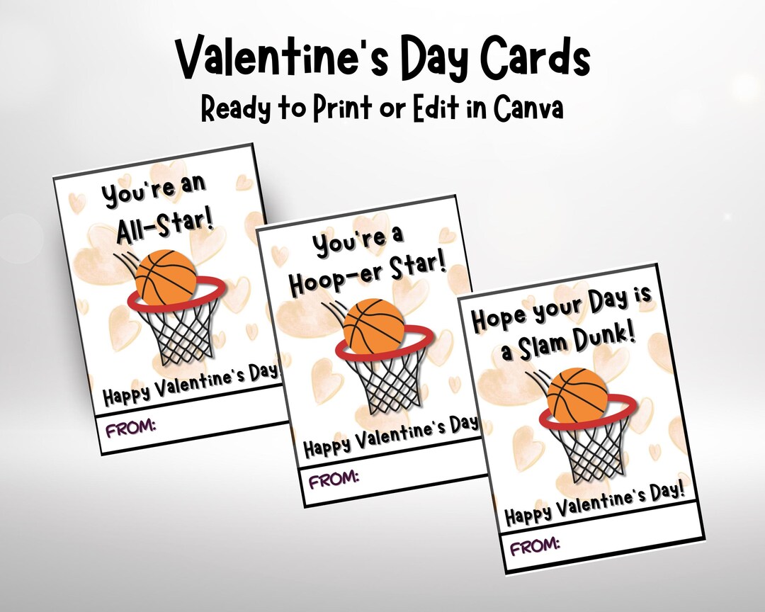 Printable Basketball Valentine's Day Card, Classroom Day Cards for Kids ...