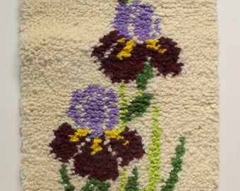 Vintage Handmade Latch Hook Tapestry Wall Hanging Carpet Decor Retro ...