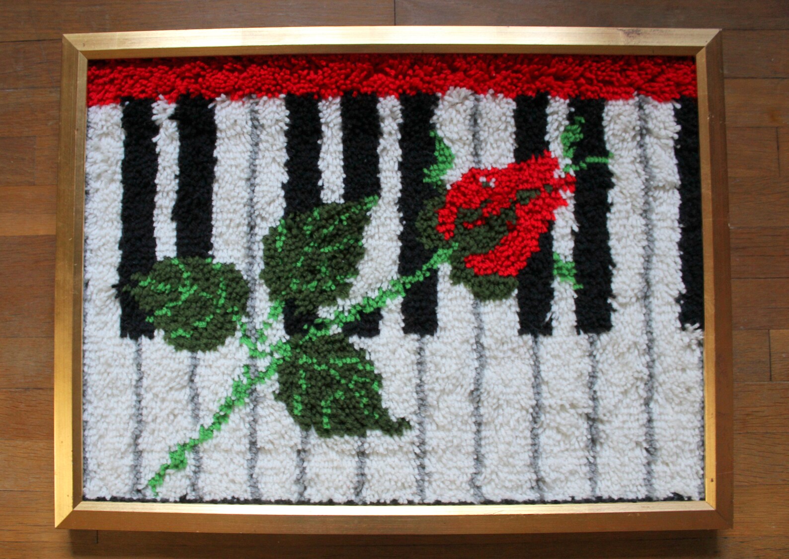 Vintage Red Rose on Piano Keys Latch Hook Yarn Framed Art 1980s - Etsy