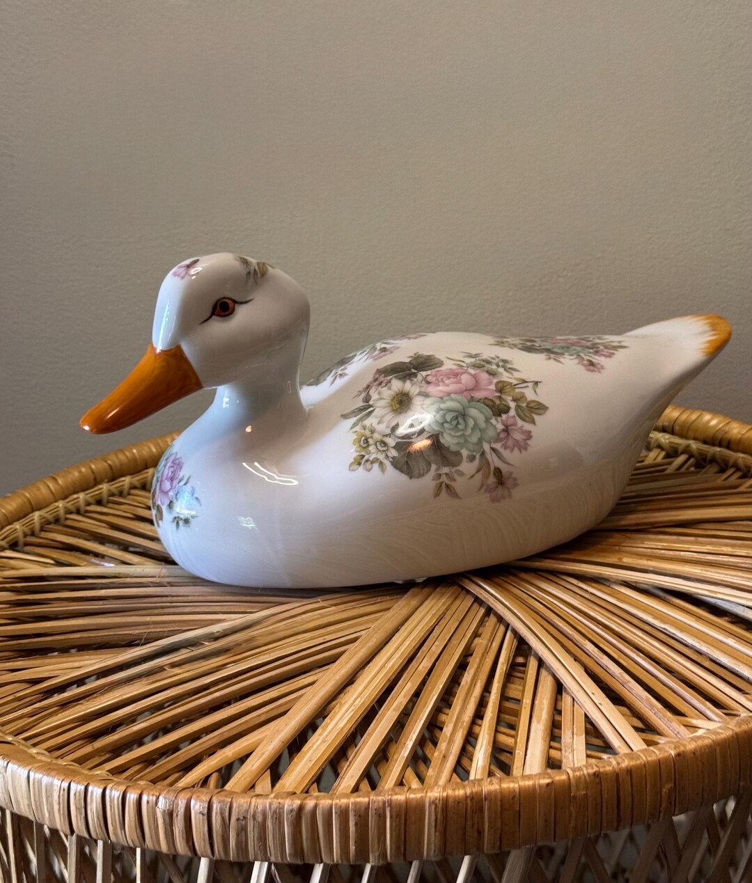 Vintage White Floral Ceramic Duck Statue 1980s - Etsy