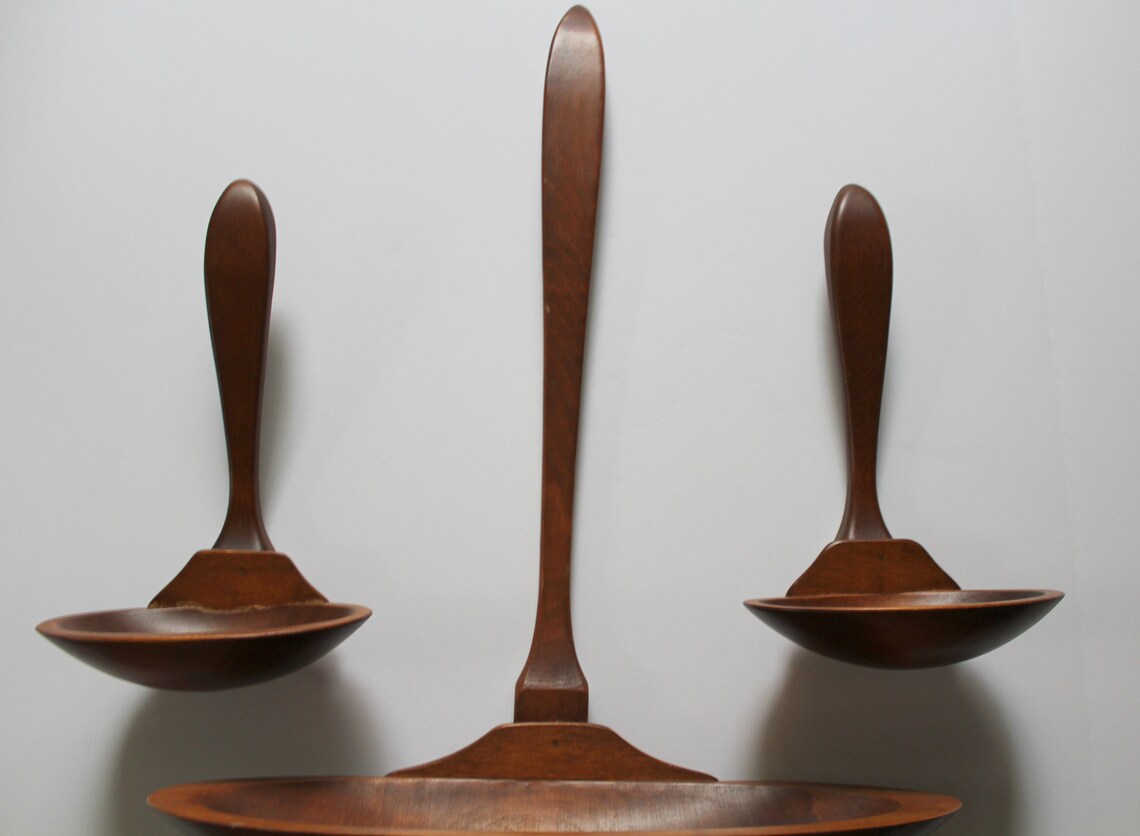 Vintage Set of 3 Wooden Ladle Plant Holder Hanging Wall - Etsy