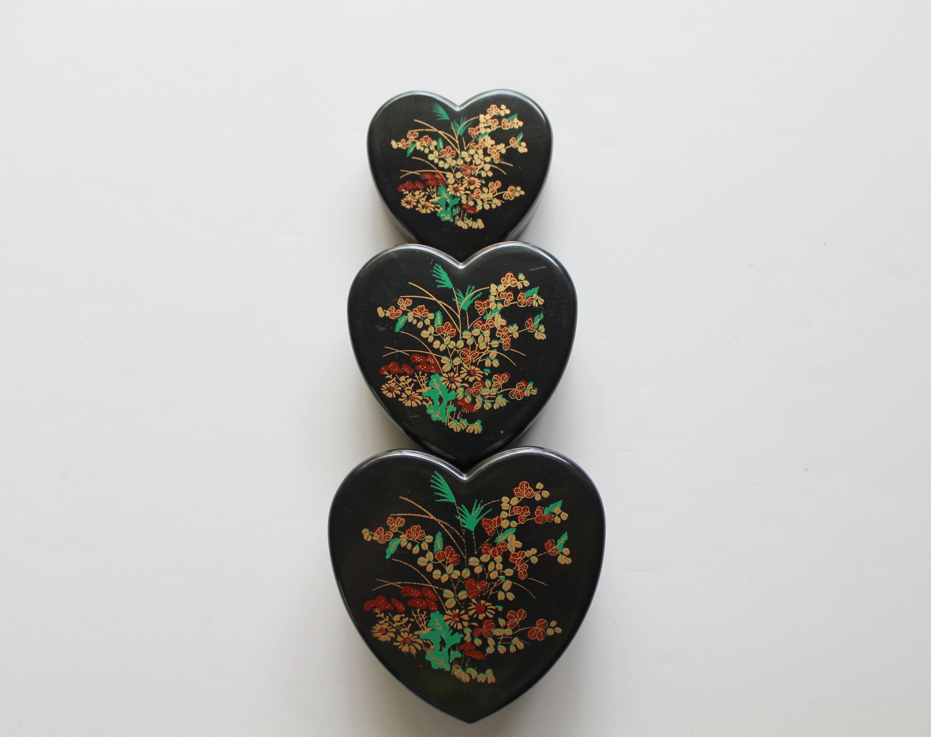 Vintage Box Set Japanese Box Black Heart Box Vintage Heart Box Floral ...