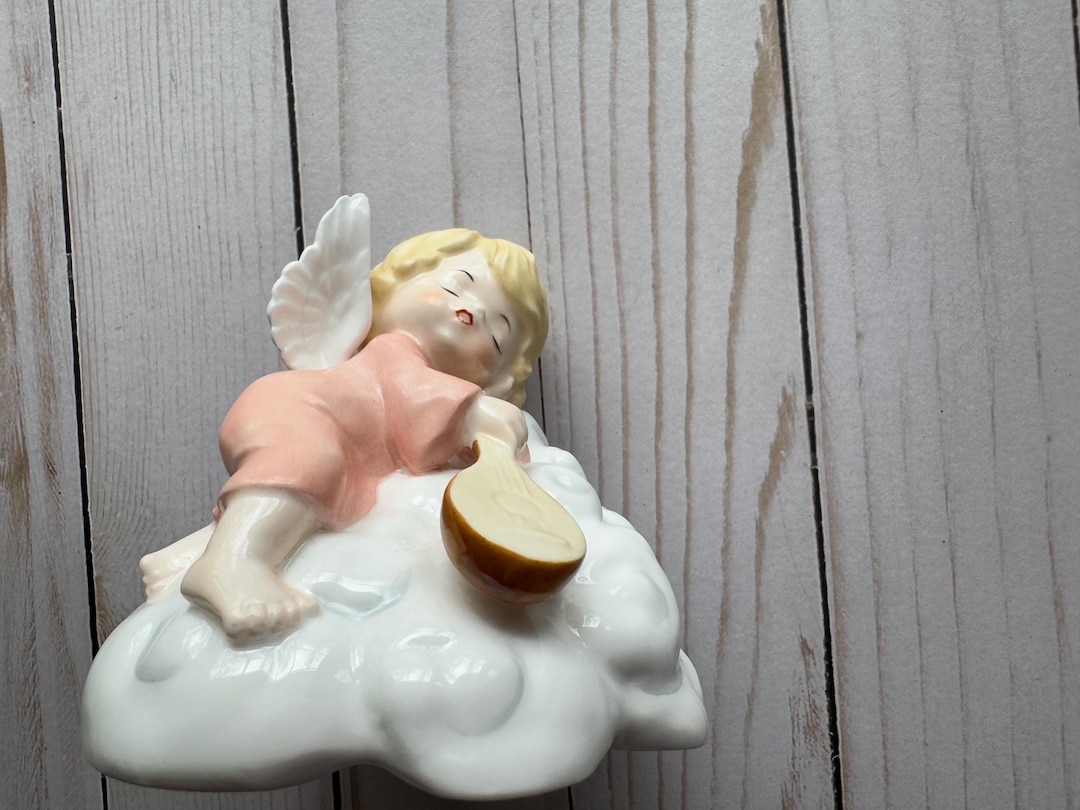 Vintage Enesco Cherub Angel in the Clouds Bone China Lamp Night Light ...