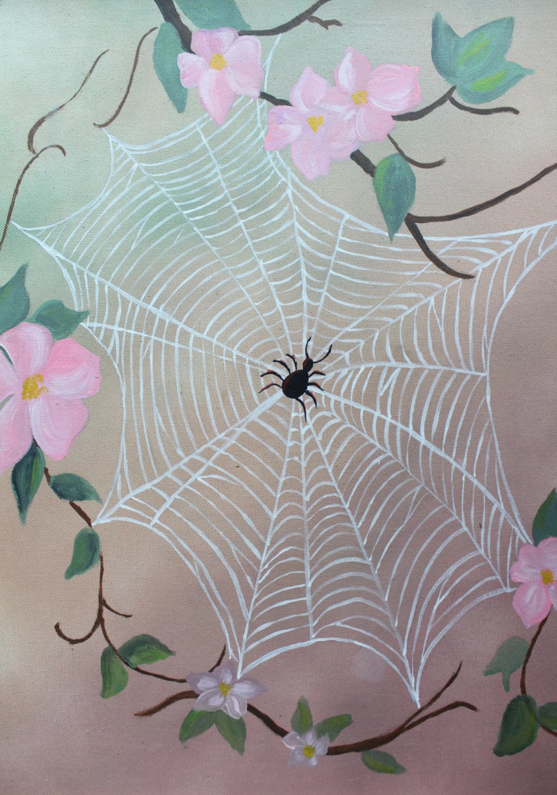 Vintage Pink Pastel Spider Web Painting on Canvas Wood Framed - Etsy