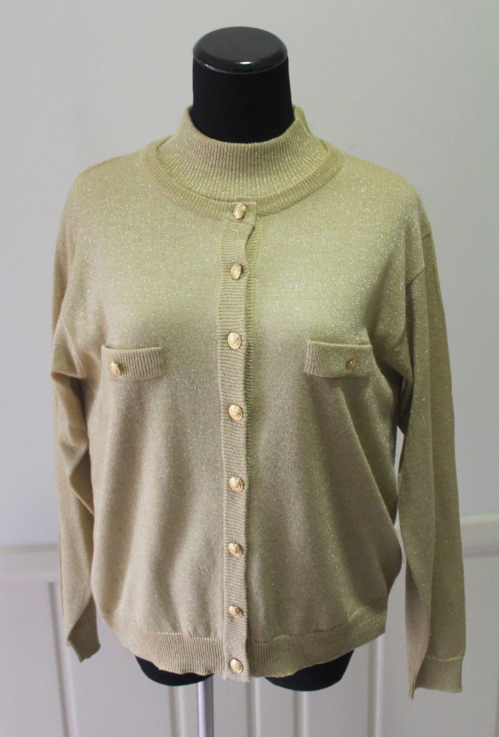 Vintage Gold Metallic Turtleneck and Cardigan Sweater Set - Etsy