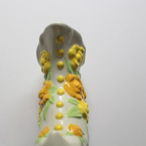 Vintage Handmade Ceramic White With Yellow Flowers Victorian Boot Vase ...
