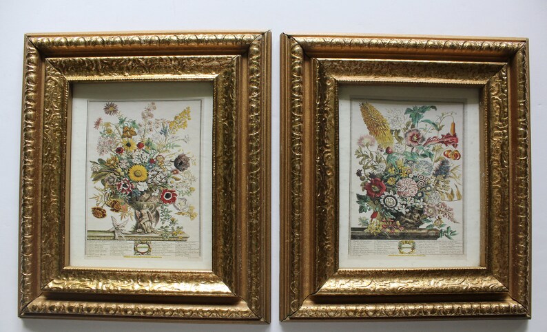 Vintage Pair of Robert Furber Floral Print Of The Month Wooden | Etsy