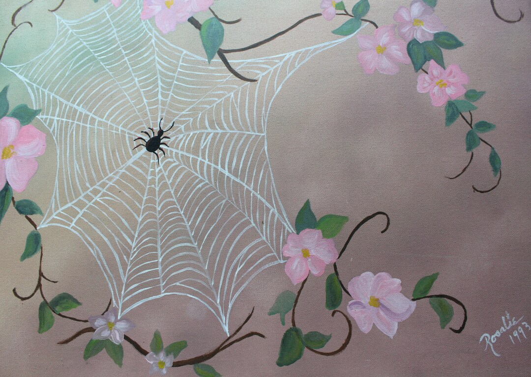 Vintage Pink Pastel Spider Web Painting on Canvas Wood Framed Art ...