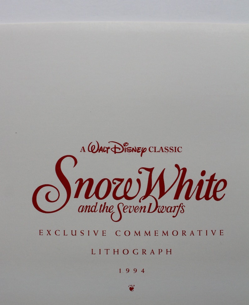 Vintage Walt Disney Snow White Commemorative Lithograph Print 1994 - Etsy