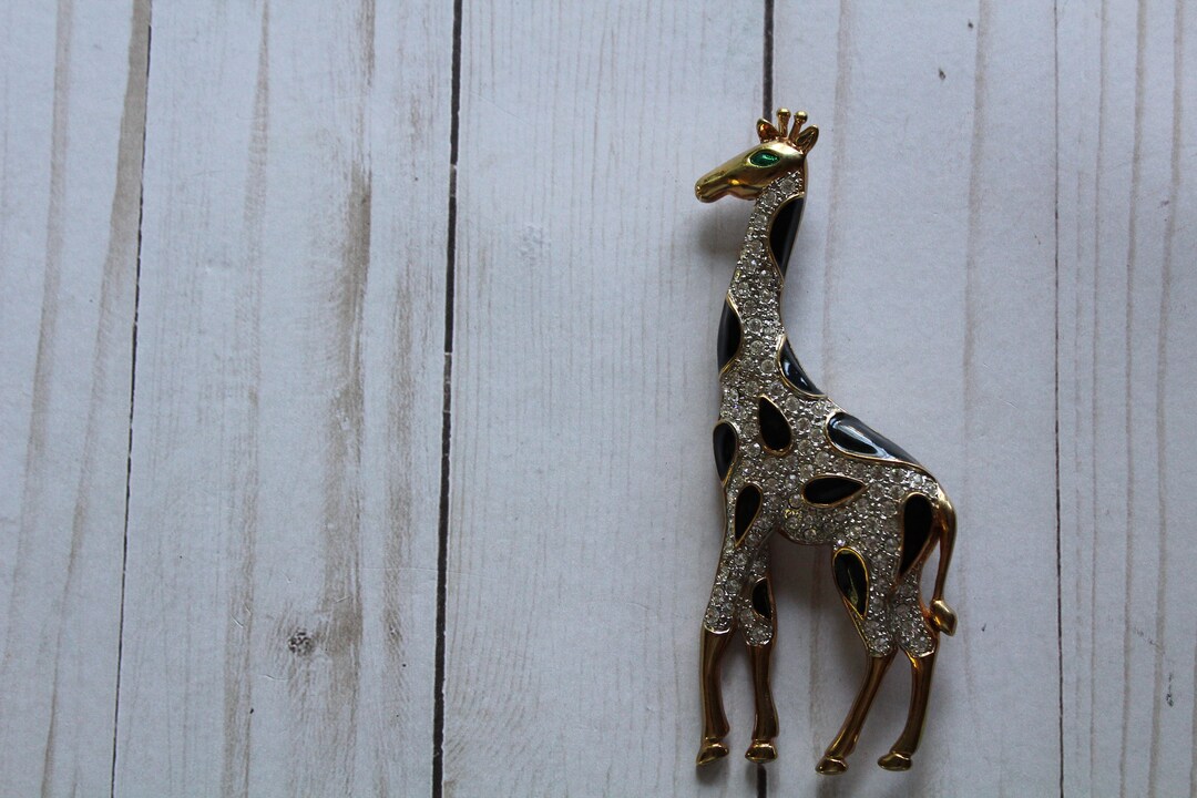 Vintage Gold Tone Rhinestone Giraffe Brooch 1980s - Etsy