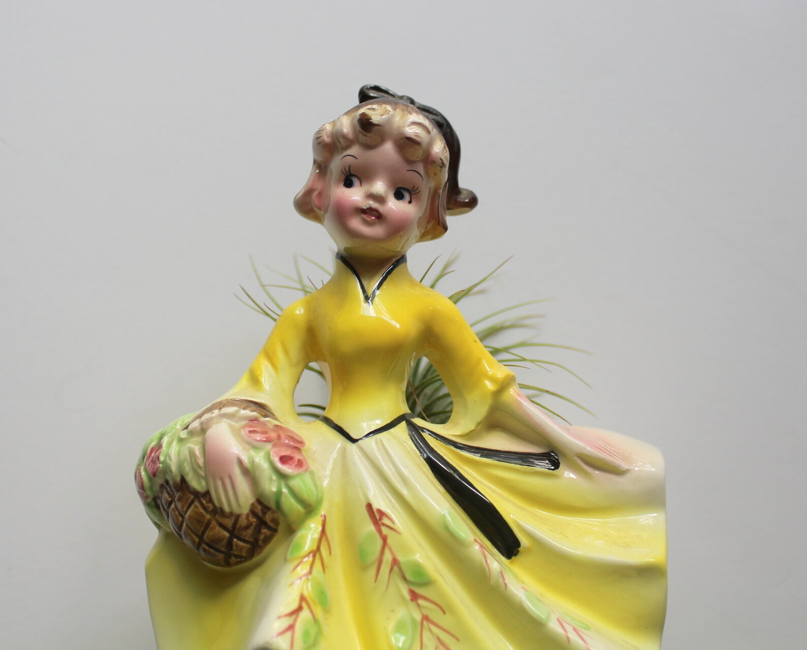 Vintage Calart Ceramics Girl in Yellow Dress Planter 1940s - Etsy
