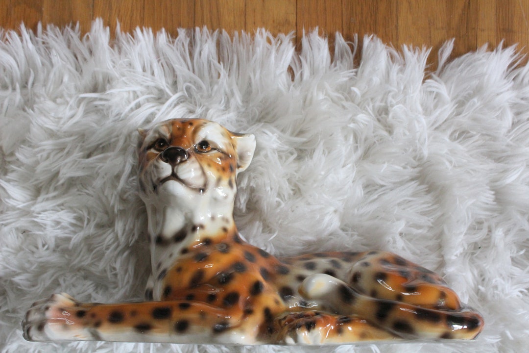 Vintage Large Gloss Ceramic Cheetah Cub Sculpture Statue Made in Italy ...