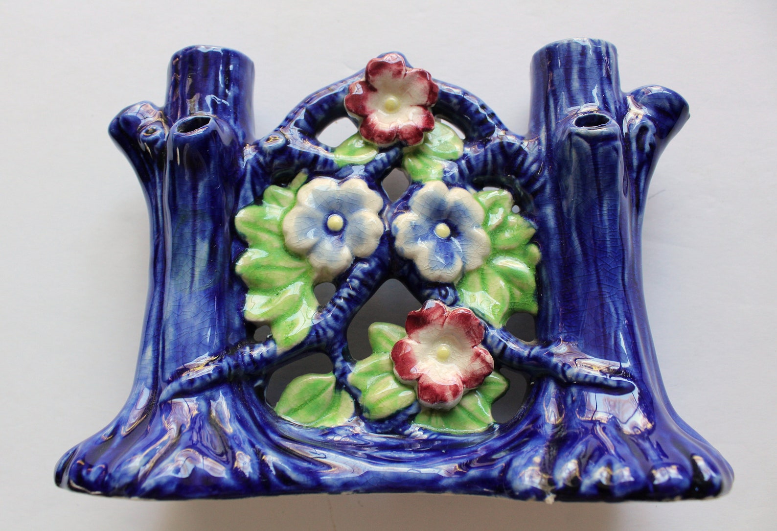 Vintage Blue Flowering Tree Trunk Multi-bud Vase Ceramic | Etsy