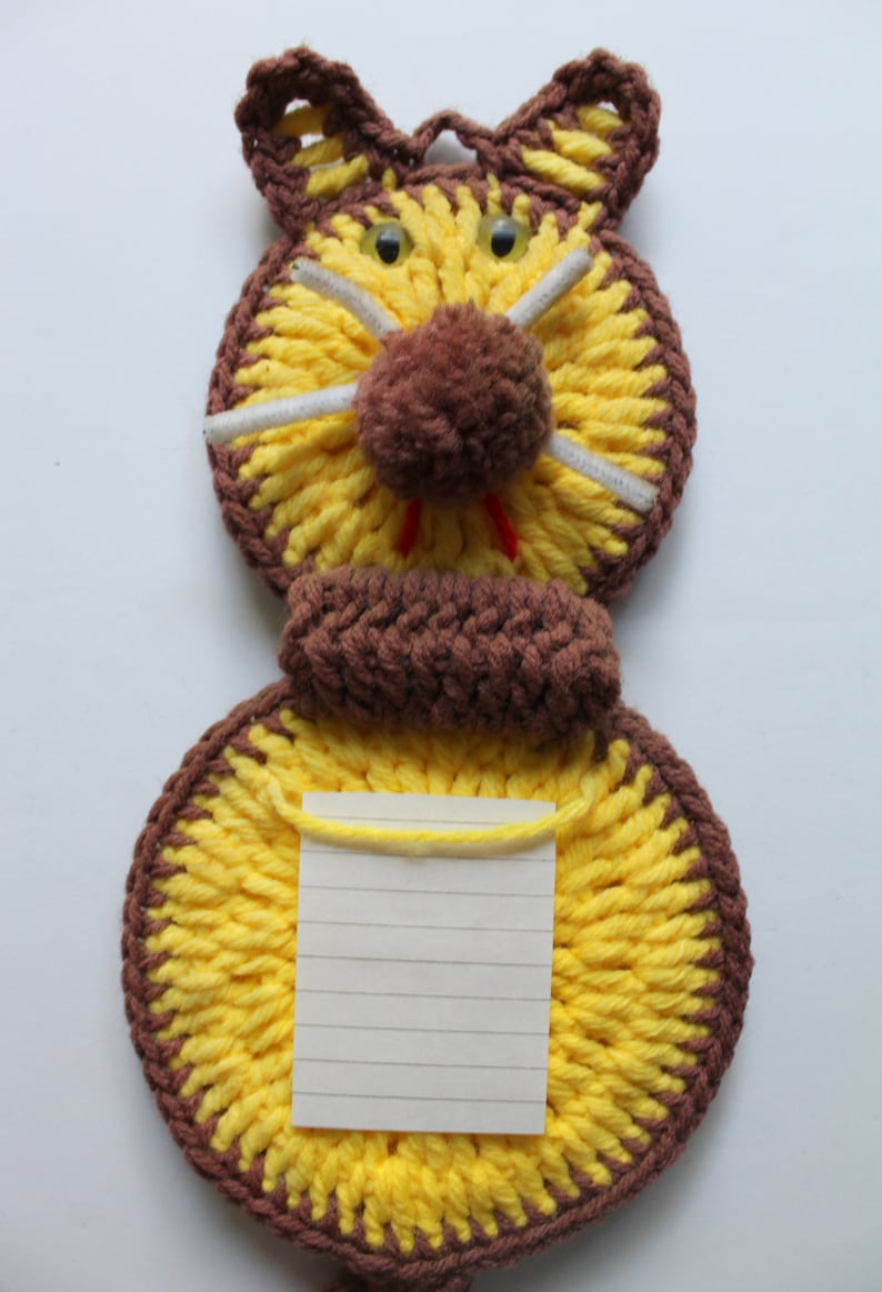 Vintage Crochet Cat Memo Pad Holder Wall Hanging 1970s - Etsy