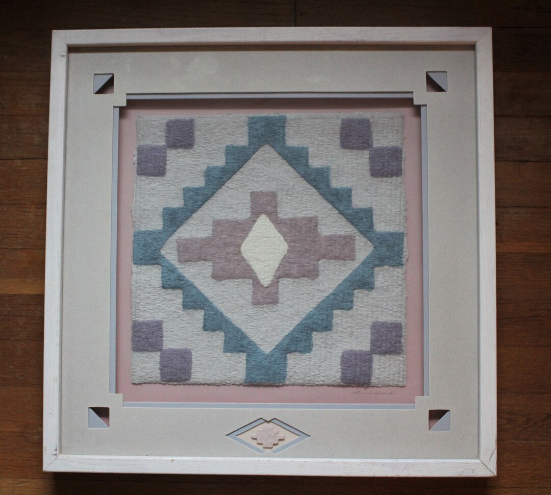 Vintage Framed Figi Graphics Hand Cast Paper Aztec Rug Wall Hanging ...