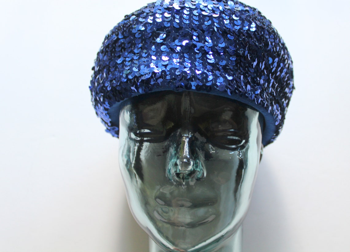Vintage Nancy Martinez 100% Wool Blue Sequin Hat 1960s - Etsy