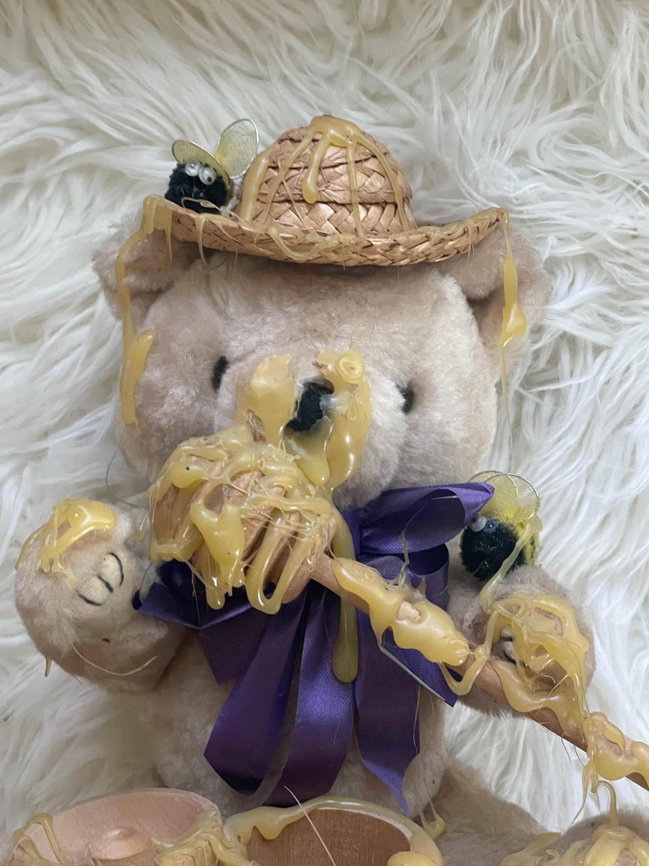 Vintage Jointed Teddy Bear Eating Honey Stuffed Animal 1980s - Etsy