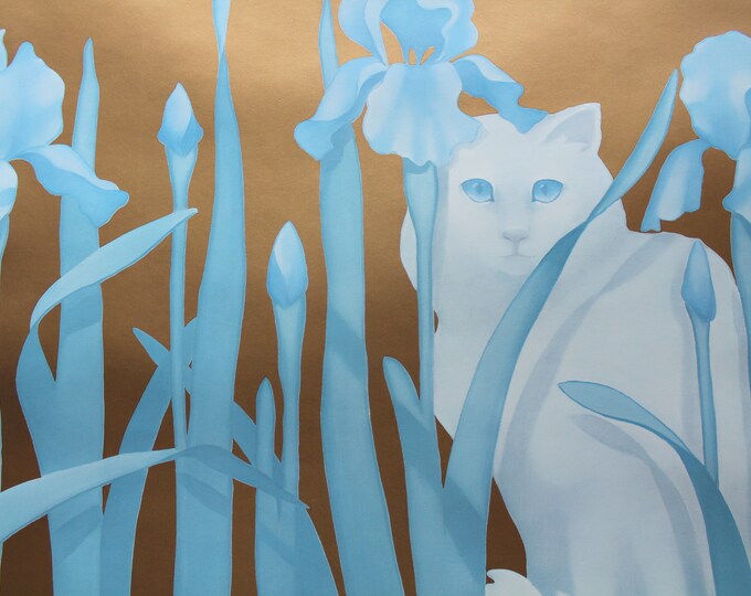 Vintage Elizabeth Brownd Cat in Irises Print Poster 1982 - Etsy