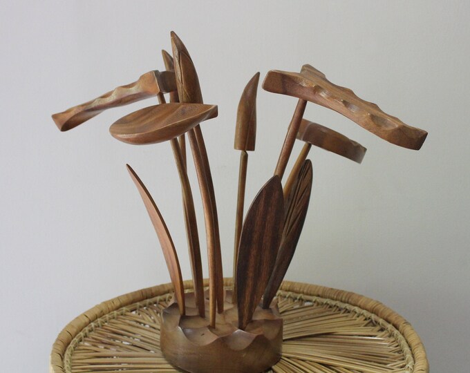 Vintage Monkey Pod Wood Flower Arrangement Made in Philippines 1970s - Etsy