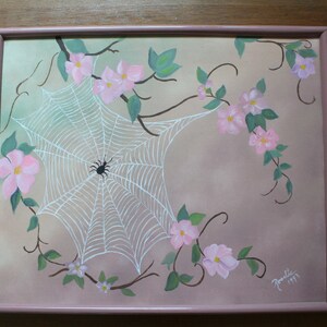Vintage Pink Pastel Spider Web Painting on Canvas Wood Framed Art ...