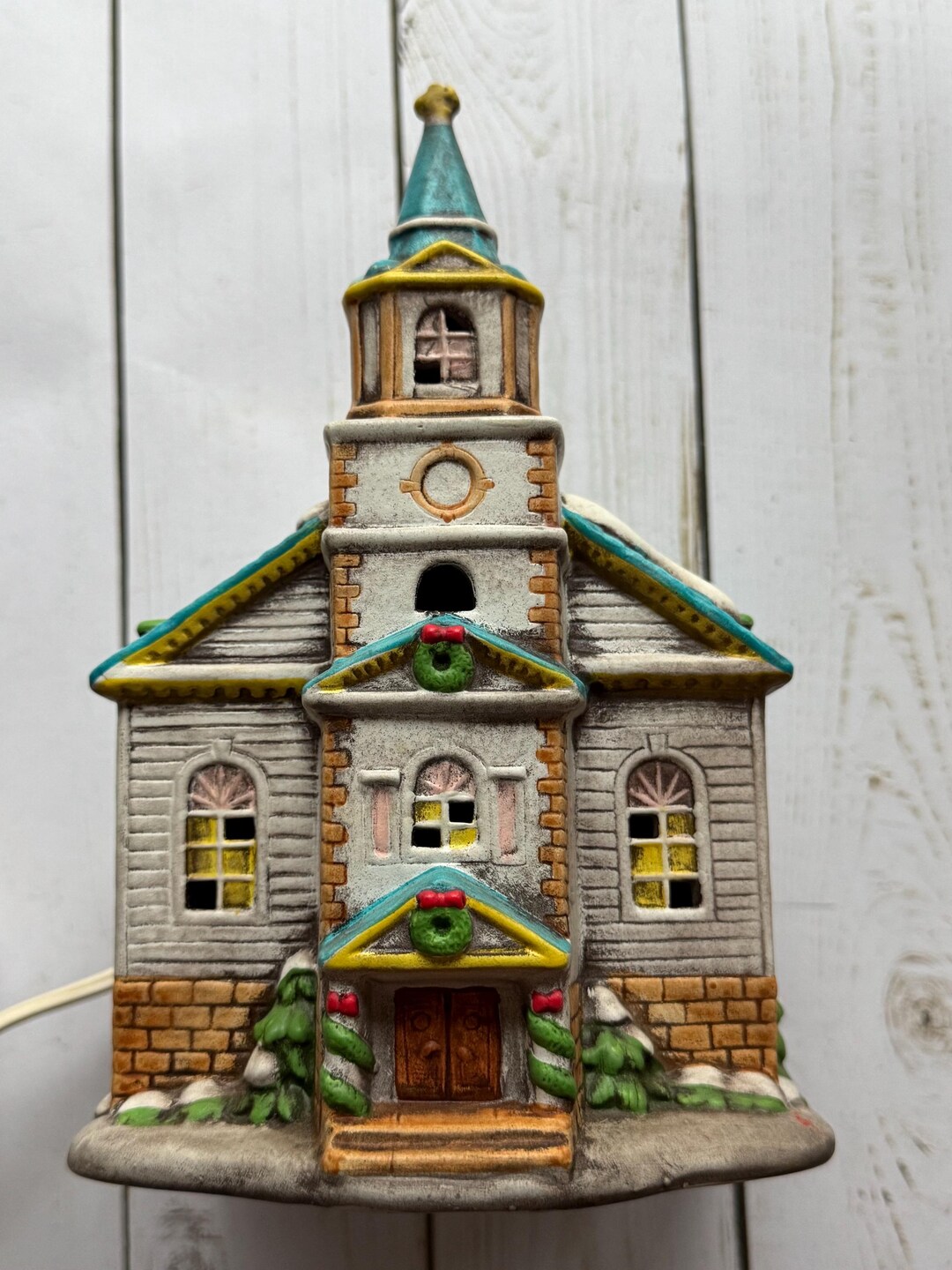 Vintage George Z Lefton Ceramic Colonial Village Church Lamp Night ...