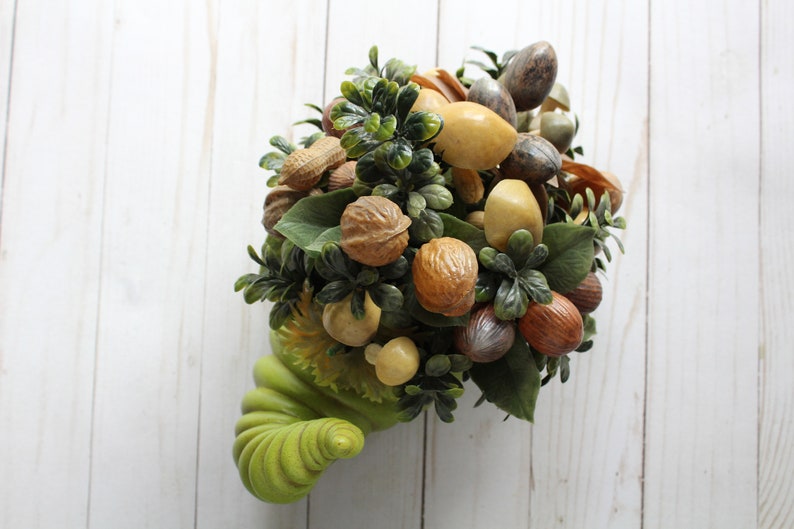 Vintage Green Ceramic Twisted Cornucopia of Mushrooms - Nuts - Greenery ...