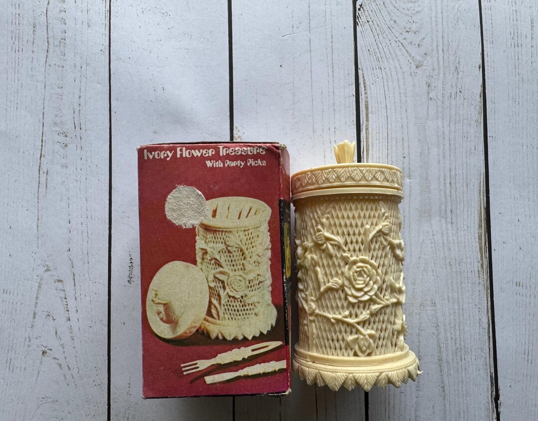 Vintage Ivory Flower Treasures Replica With Party Picks Toothpick ...