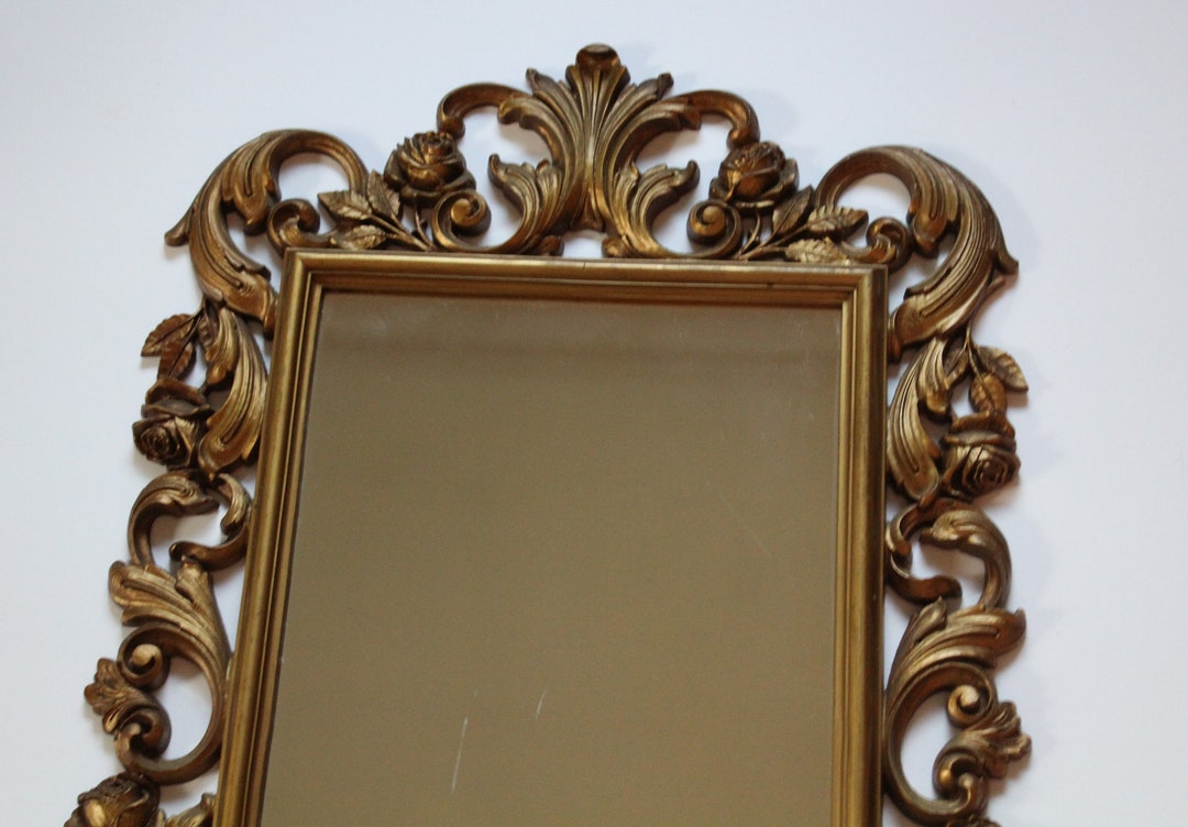 Vintage Large Homco Decorative Golden Rose Filigree Framed Mirror Wall ...