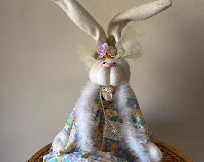 Vintage Long Legs Bunny Rabbit Plush Stuffed Animal With Floral Dress ...