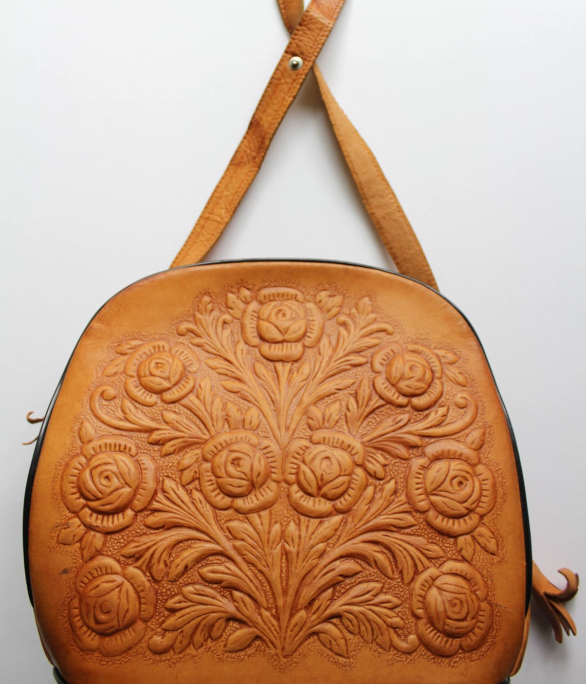 Vintage Tooled Leather Rose Pattern Purse Handbag 1960s | Etsy