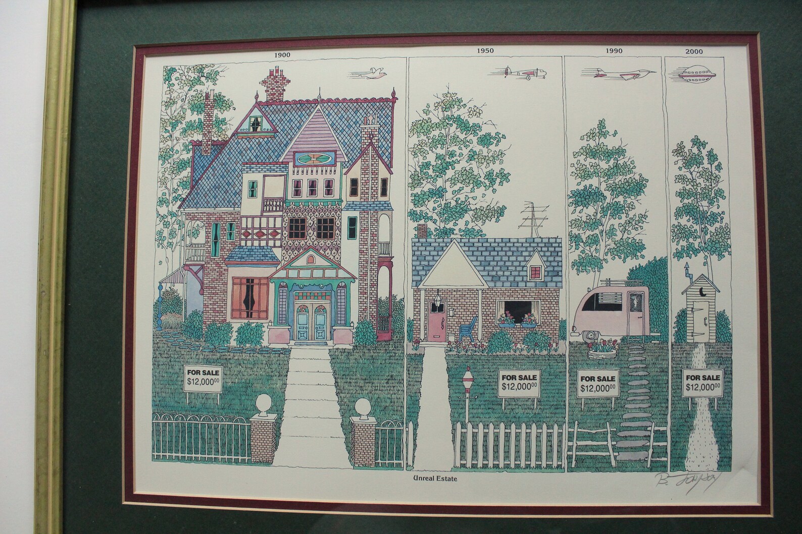 Vintage Bruce B Johnson Signed Print Unreal Estate Framed Wall - Etsy