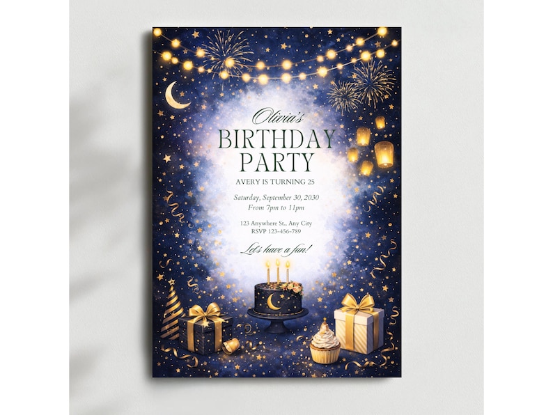 Night Theme Birthday Invitation, Starry Sky Party Invite, Editable ...