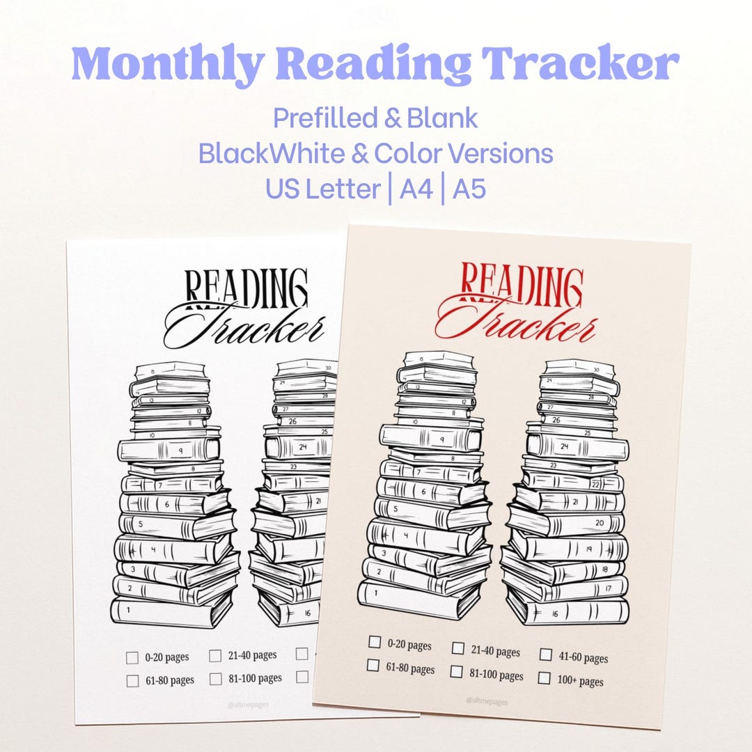 Monthly Reading Tracker – Printable Journal Pages, Reading Log, Digital ...
