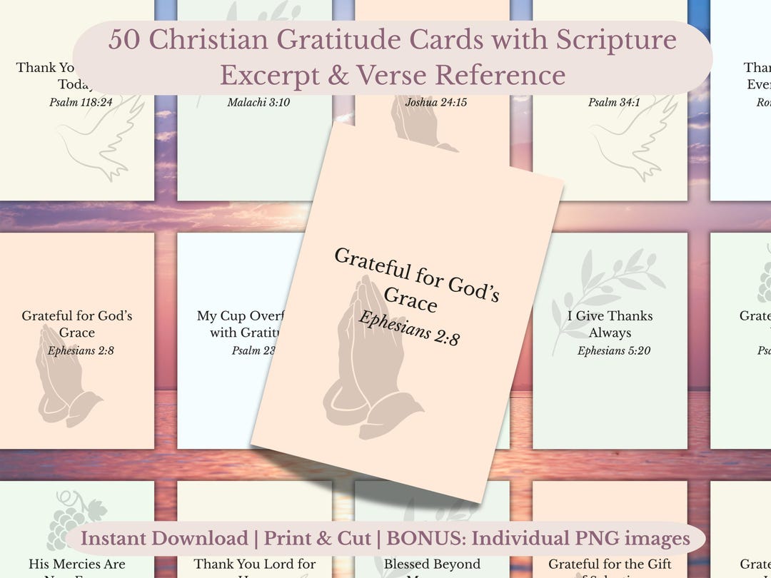 Christian Gratitude Cards, 50 Printable Scripture Excerpt Cards, Faith ...