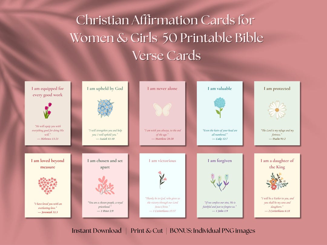 Christian Affirmation Cards: Bible Verse, Inspirational Scripture (PDF ...