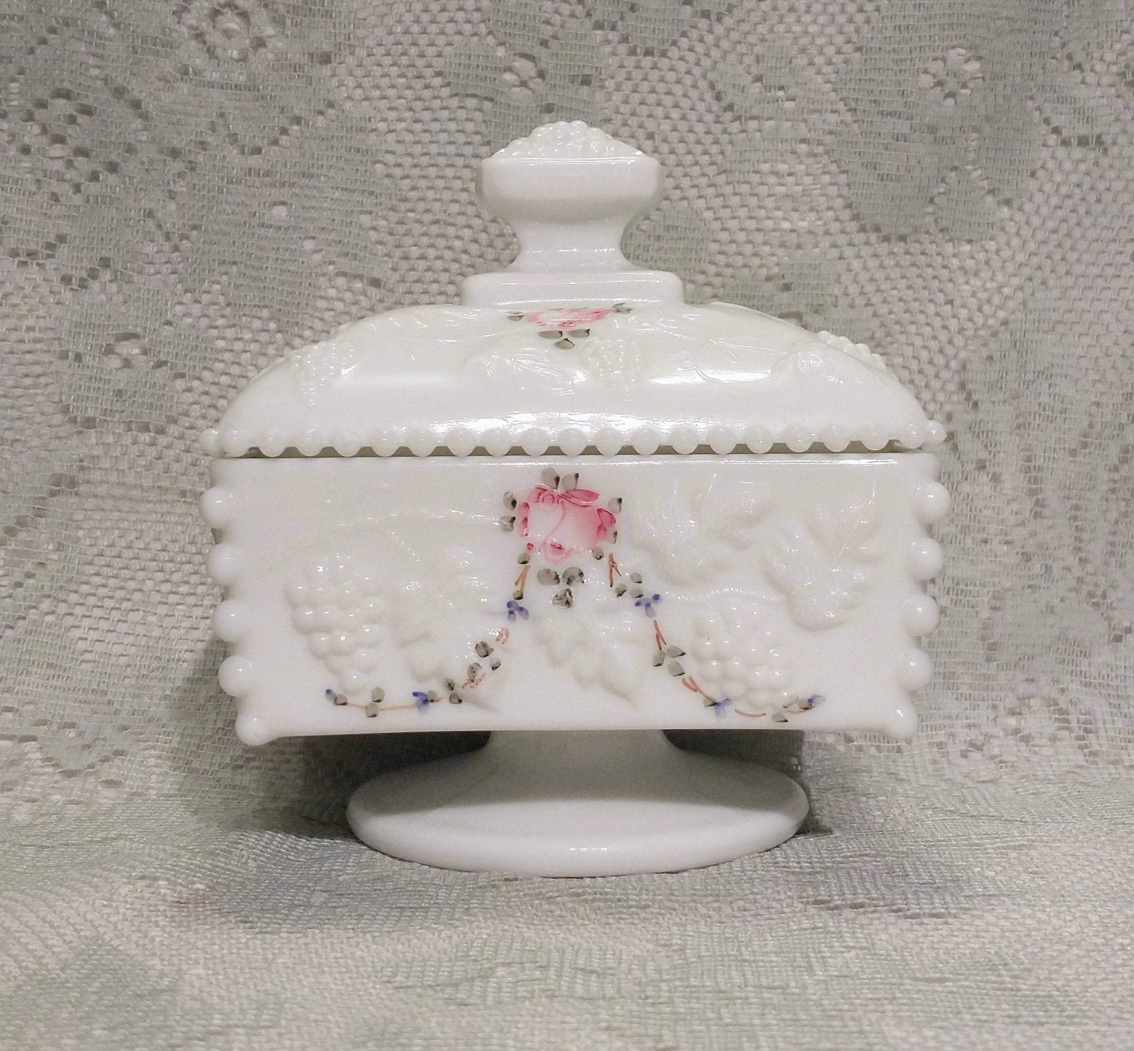 Westmoreland Glass Co. Roses and Bows Beaded Milk Glass Honey | Etsy