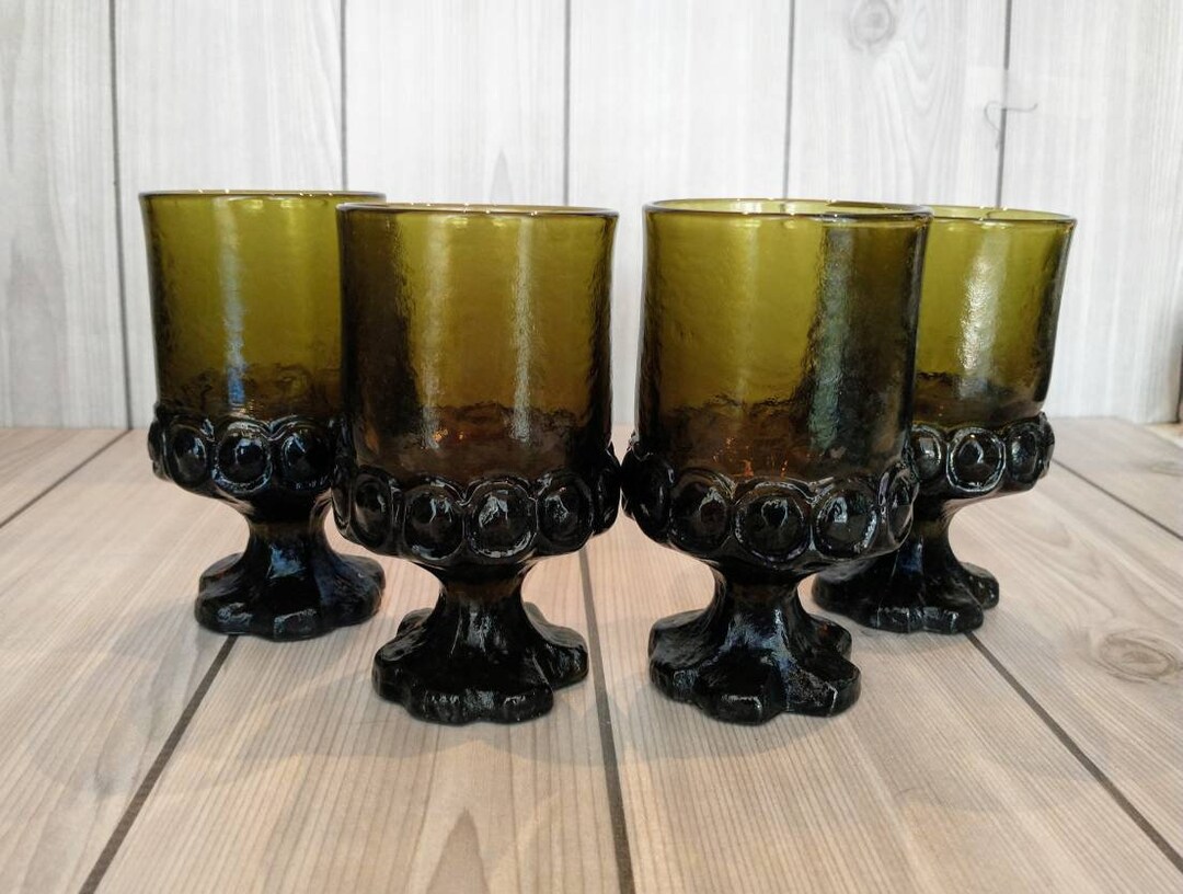 4 (four) Franciscan Madeira Olive Green Crystal Thumbprint Juice ...