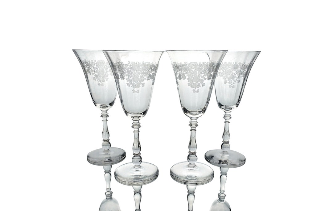 Set of 4 Bryce Fern Leaf Etched, Plant Design, Optic Blown Crystal ...