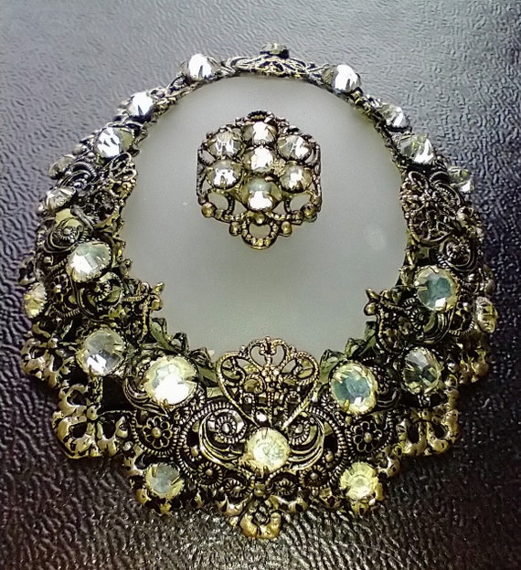 Camphor Glass Large Antique Filigree & Open Work Whit… - Gem