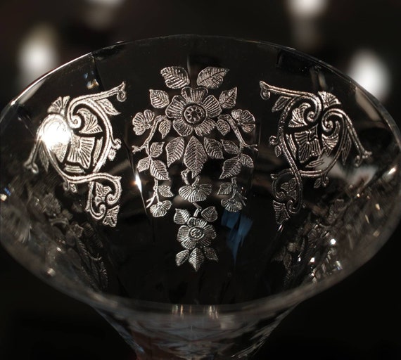 Cambridge Etched Crystal Patterns 1950s Vintage Etched Glass Martini