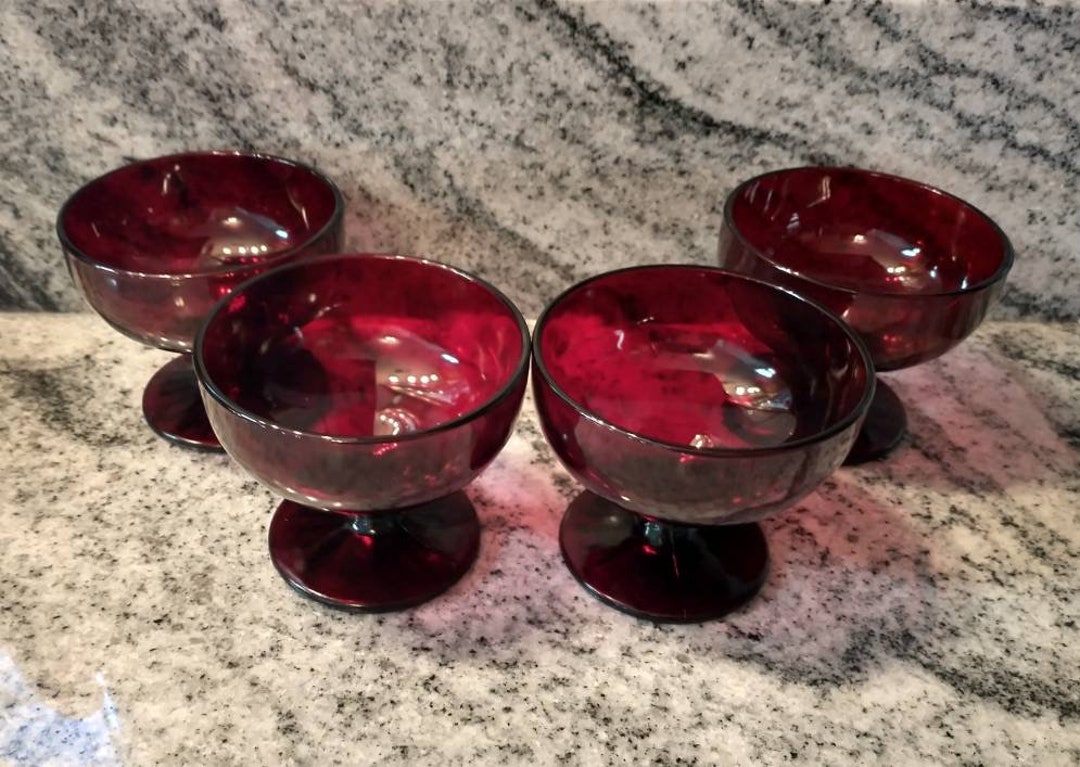 Set of 4 Four Anchor Hocking Royal Ruby Vintage Depression Glass ...