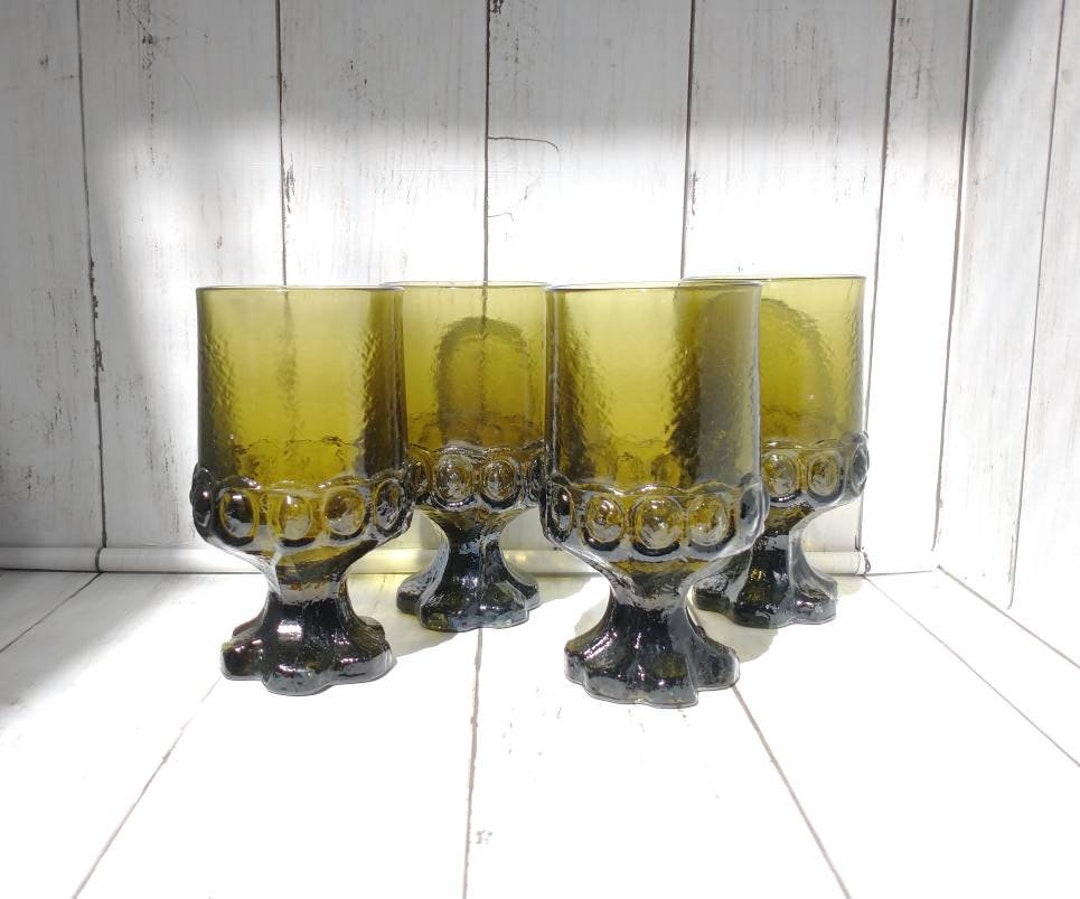 4 (four) Franciscan Madeira Olive Green Crystal Thumbprint Water ...