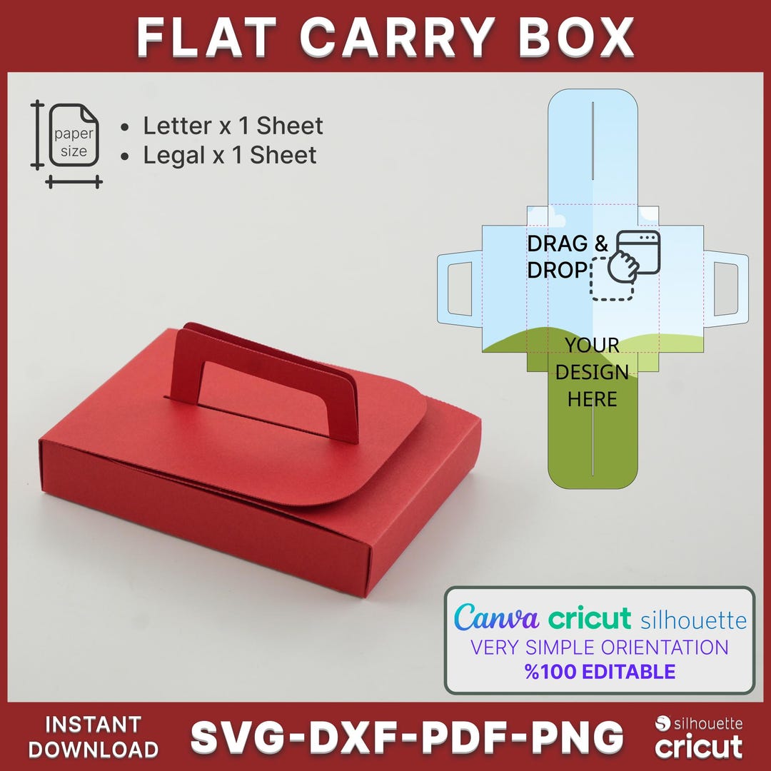 Flat Carry Box, Teplate, Paper Bag, Gift Box, File Bag Svg, Canva Box ...
